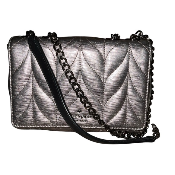 kate spade | Bags | Euc Kate Spade Silver And Black Quilted Crossbody ...